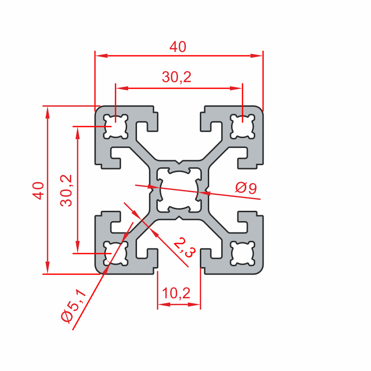 40x40 Heavy Aluminium Profile - Aluminium Profile